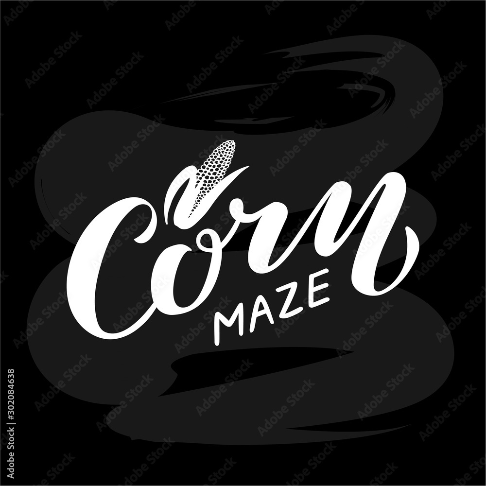 Vector illustration of corn maze brush lettering for banner, leaflet ...