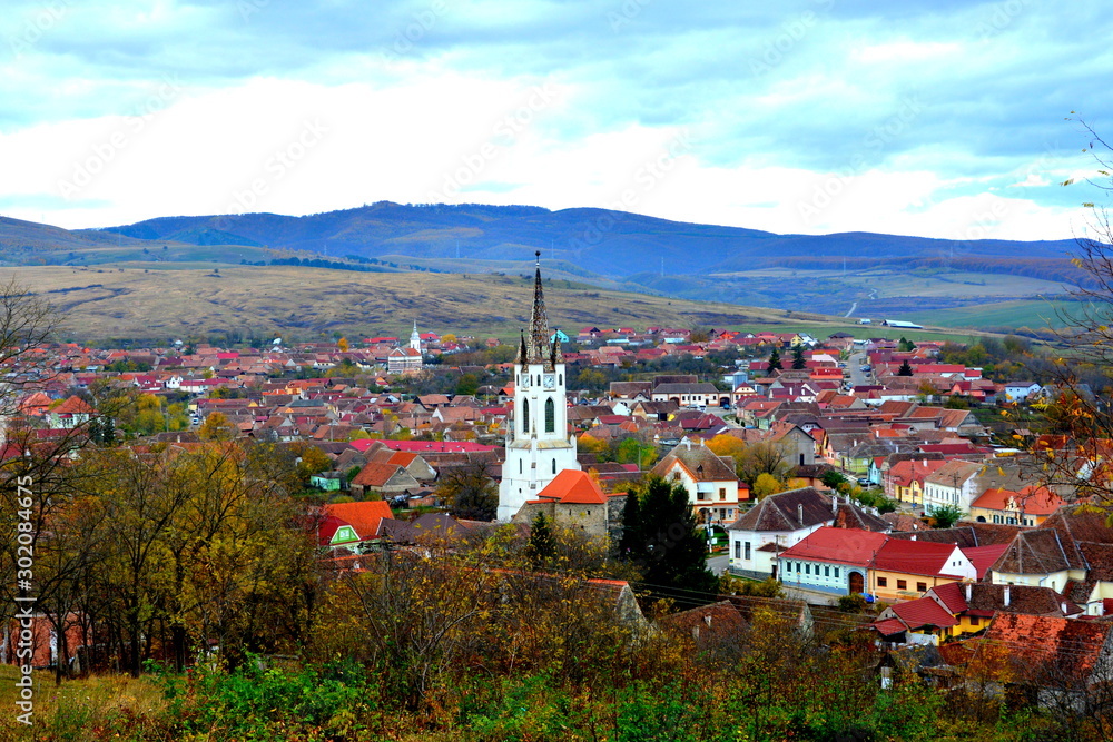 Typical rural landscape and peasant houses in Garbova, Transylvania ...