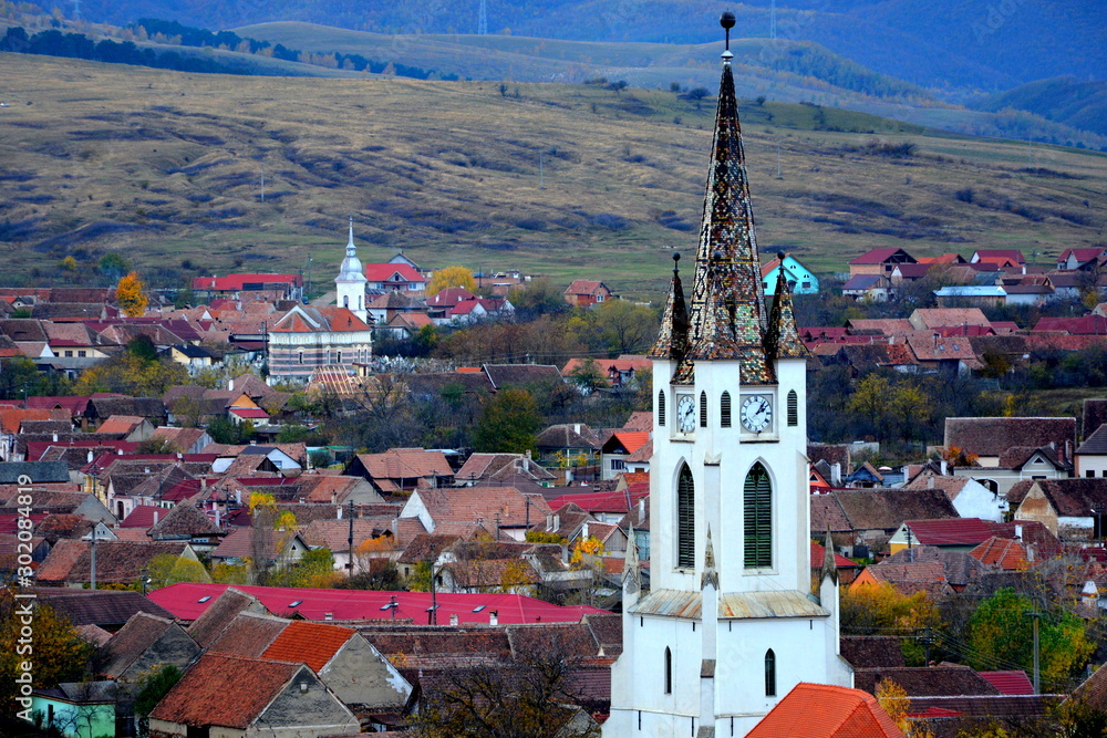 Typical rural landscape and peasant houses in Garbova, Transylvania ...