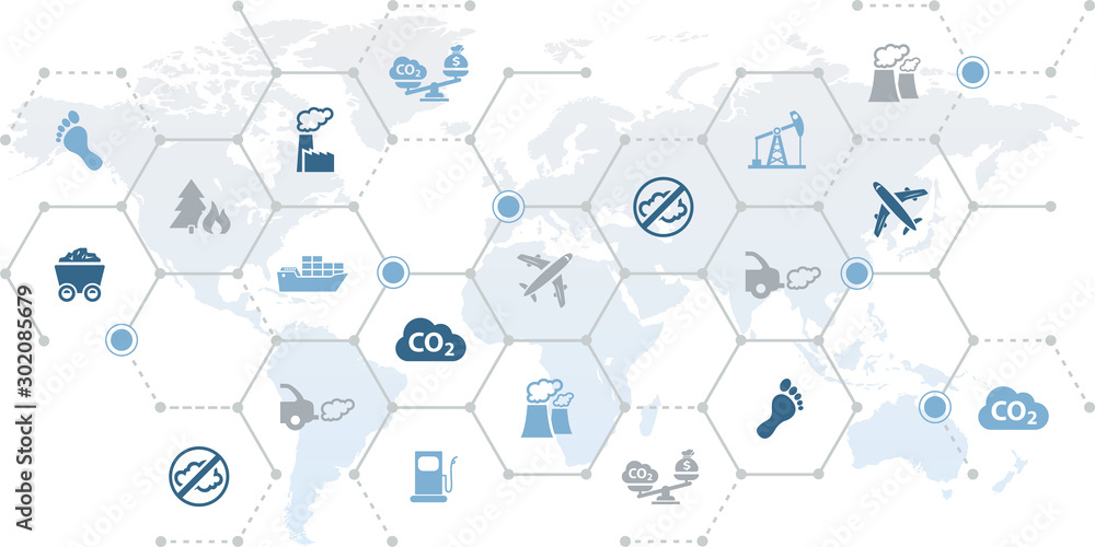 CO2 icon concept: carbon dioxide emissions / pollution: symbols on ...
