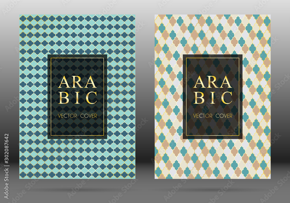Muslim pattern vector cover page layout design set in arabic style ...