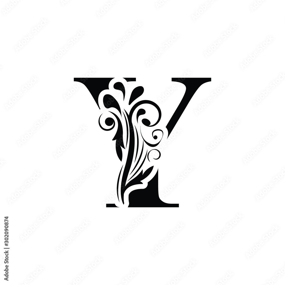 letter Y. Black flower alphabet. Beautiful capital letters with shadow ...