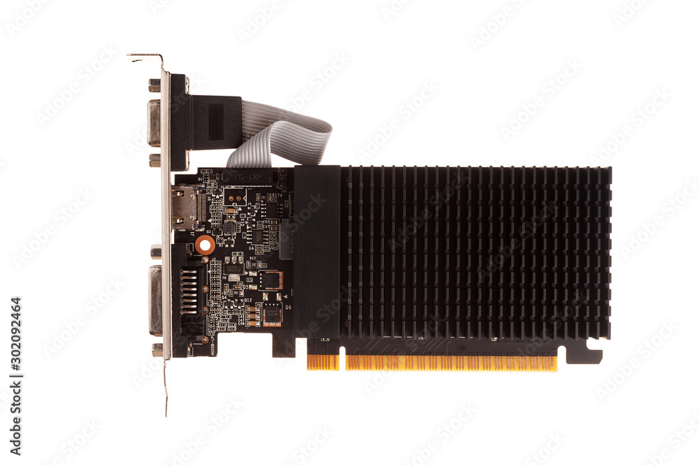 computer graphics card with dvi hdmi vga connectors, passive cooling ...