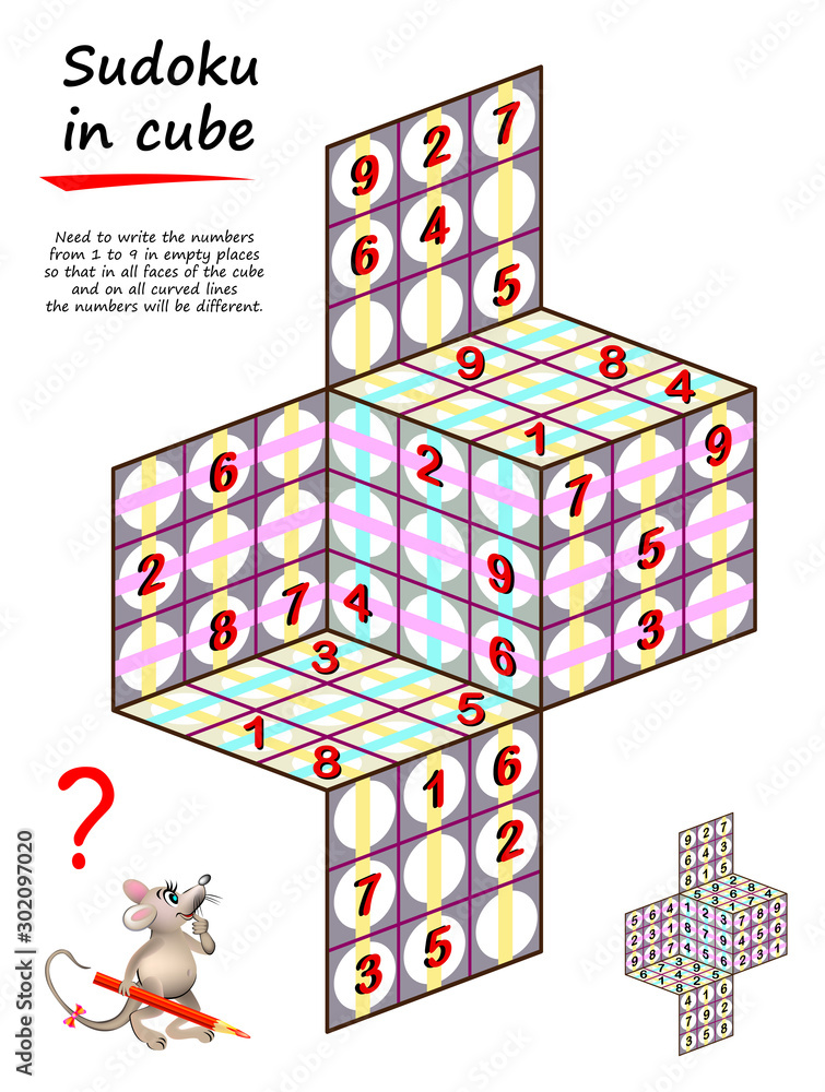 Logic puzzle Sudoku game in 3D space. Need write numbers from 1 to 9 in ...