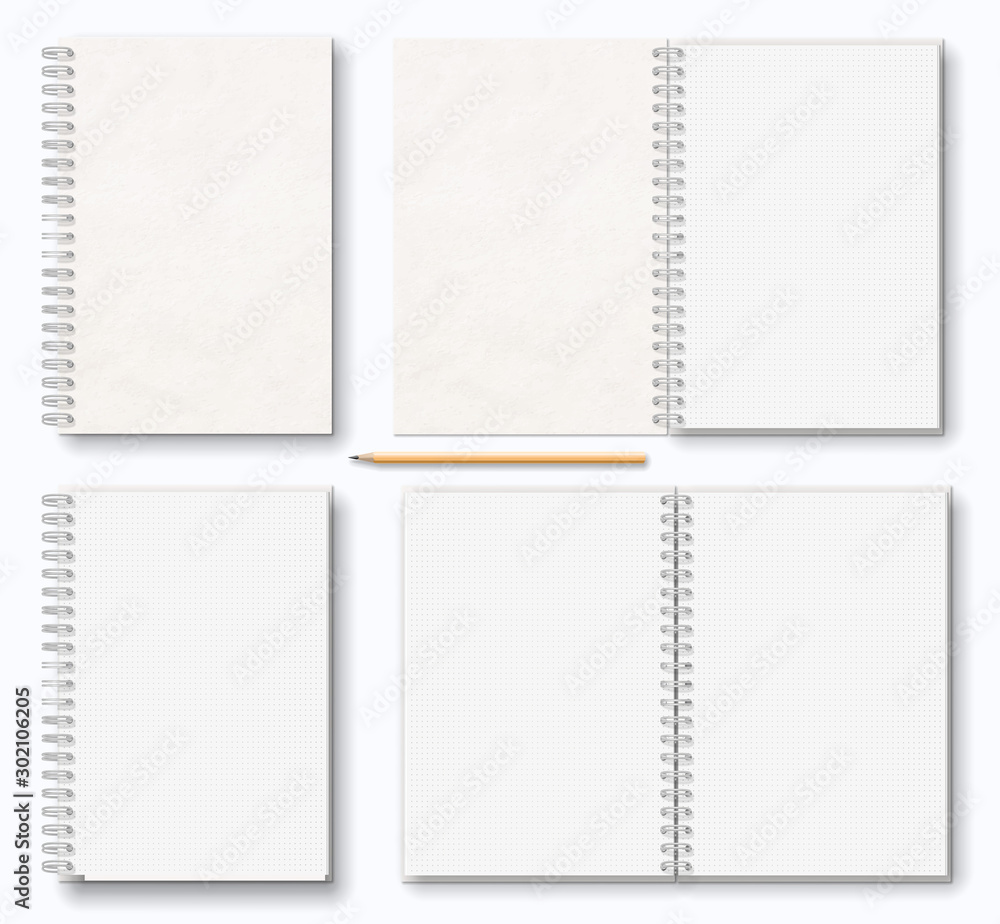realistic blank open, closed brown beige paper texture notebook with ...