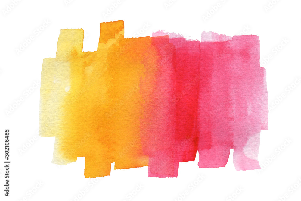 Colorful warm tone of red and yellow watercolor paint mixing into ...