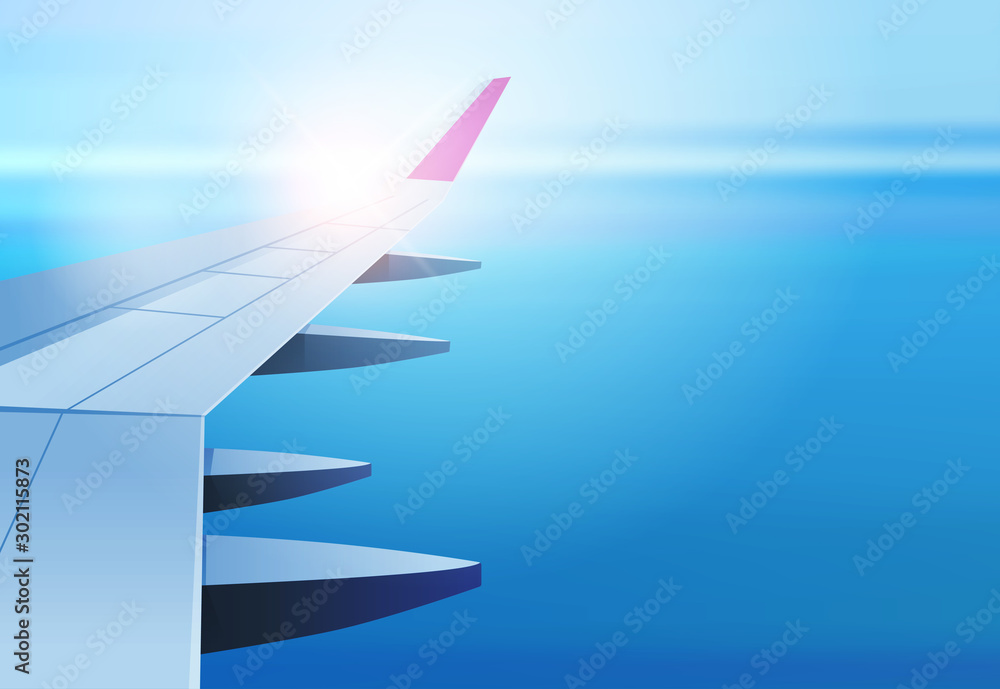 airplane window view into open space sky with wing travel tourism air ...