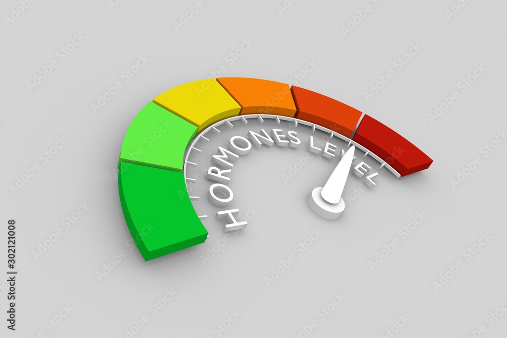 Hormone meter read high level result. Color scale with arrow from red ...
