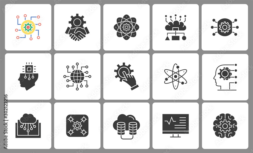 Machine learning icon set. Illustrations isolated on white. Stock ...