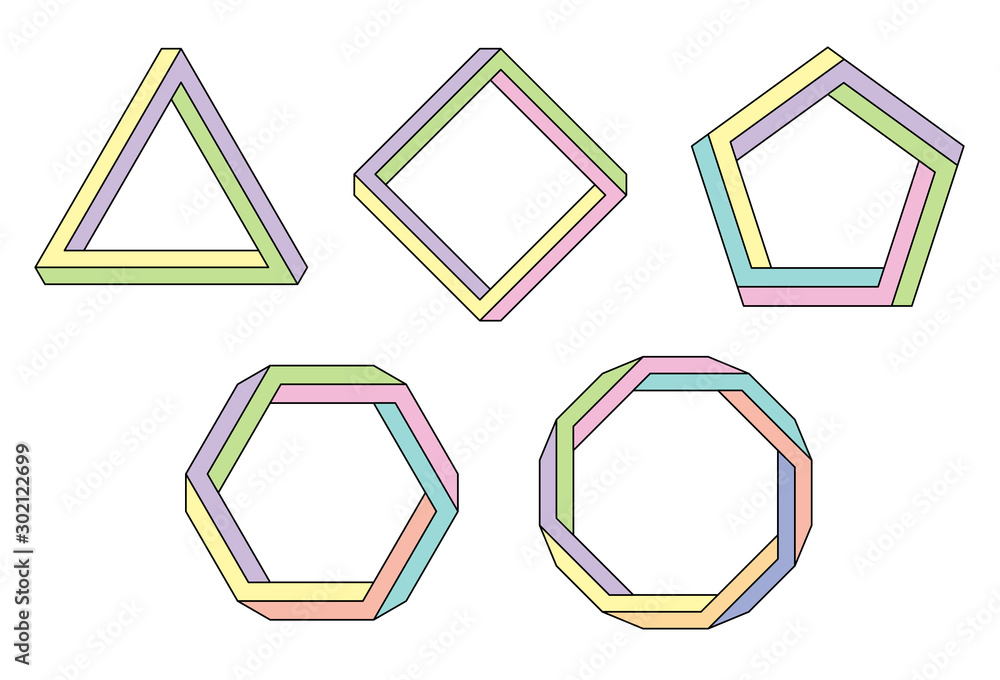 Set of impossible shapes, optical illusion. Color vector illustration ...