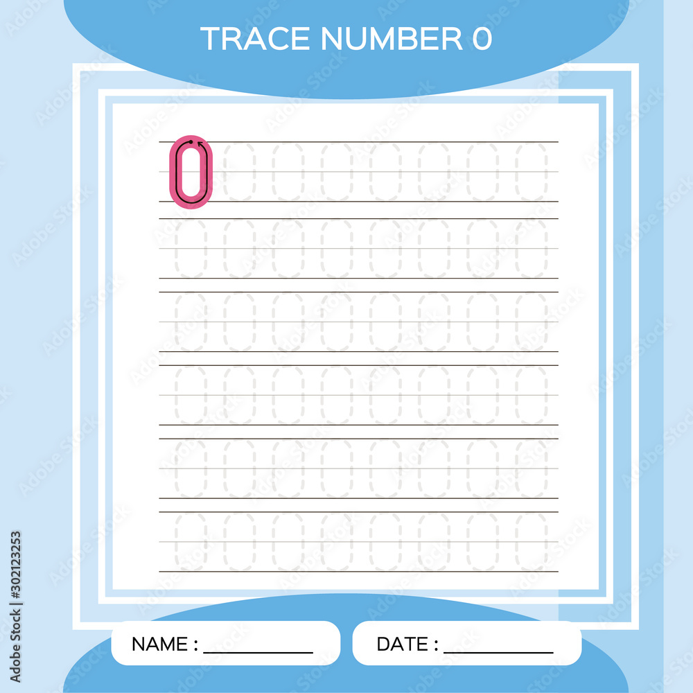 Trace number 0. Zero. Children educational game. Kids learning material ...