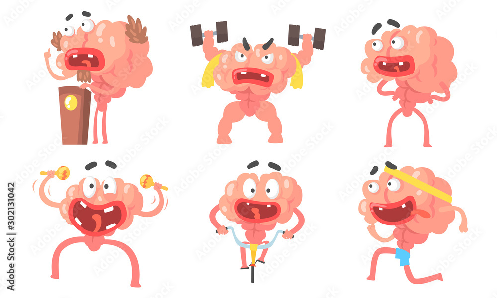 Humanized cartoon brain with a big mouth. Vector illustration. Stock ...