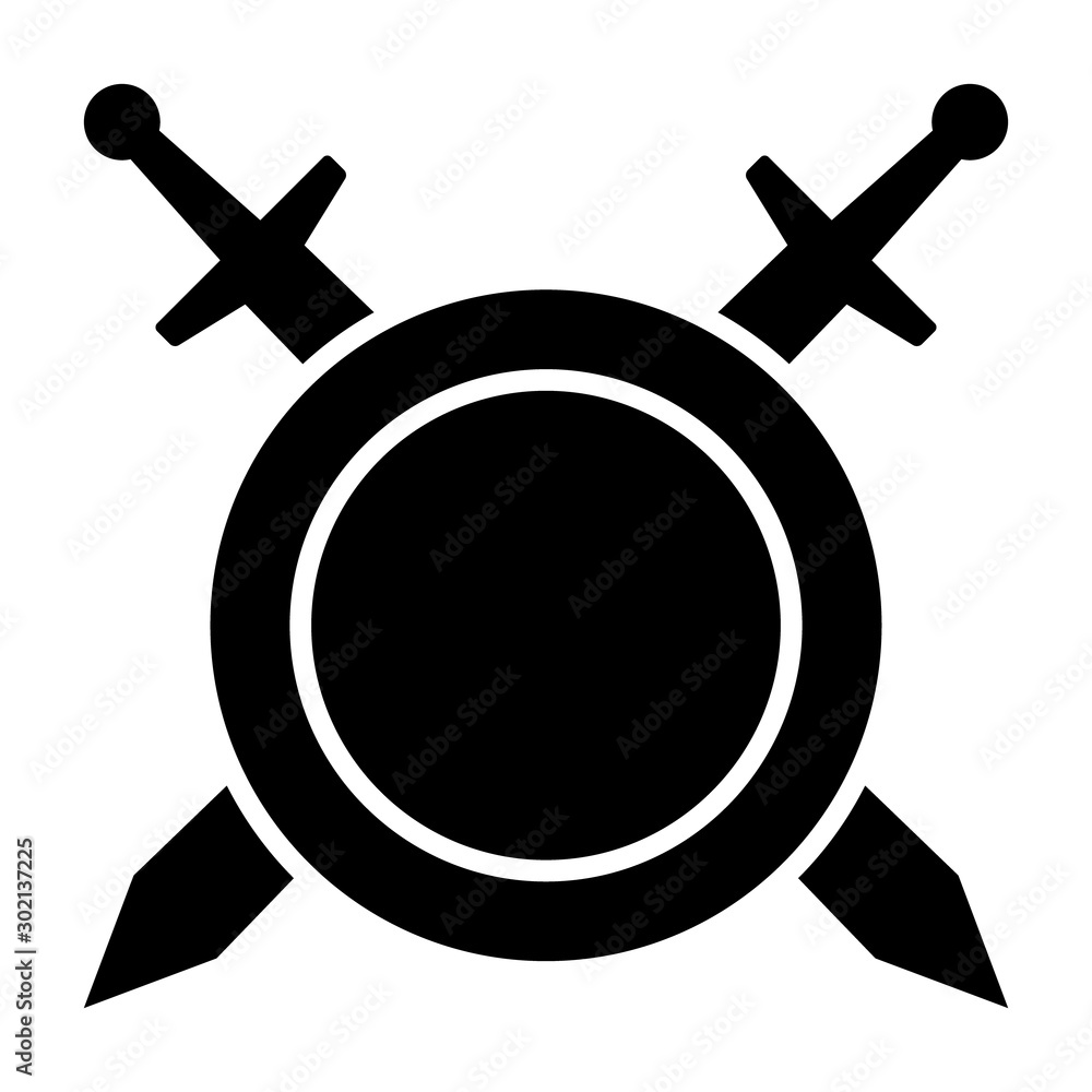 Swords / blades crossed sheath in round shield flat vector icon for ...