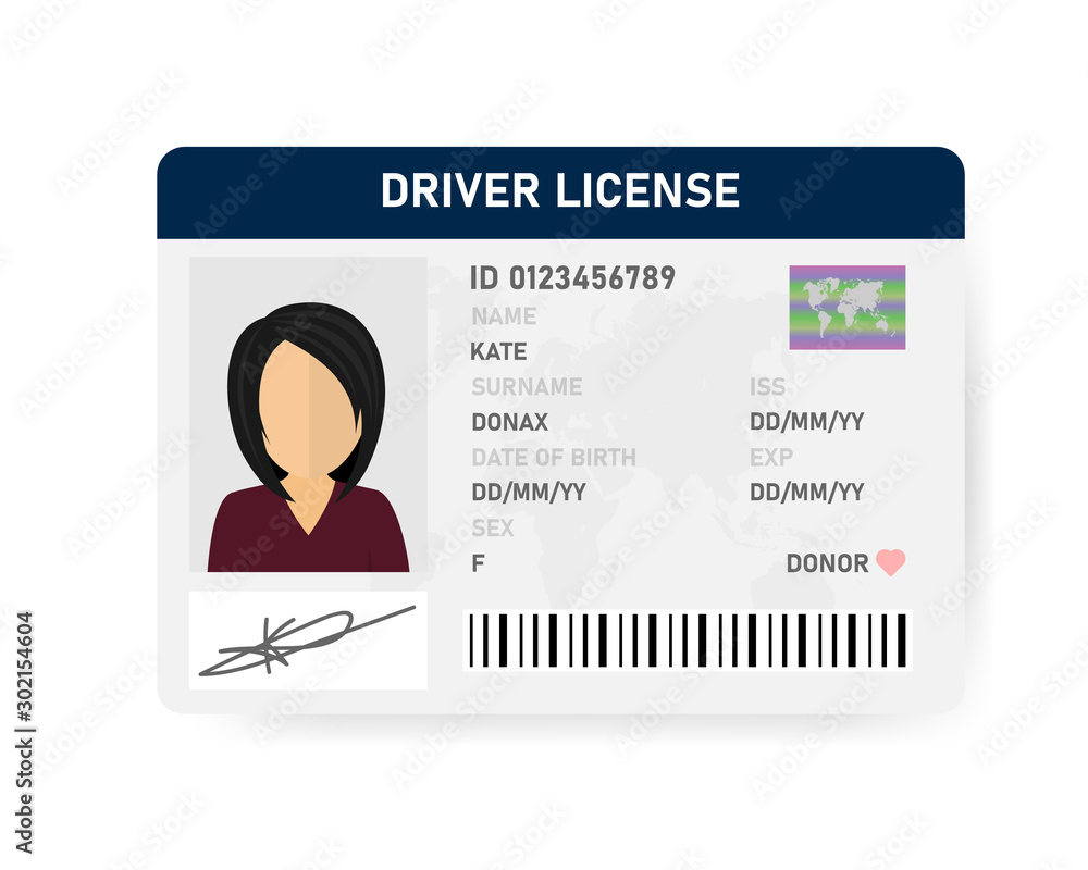 Realistic driver license of women on white background. Vector ...