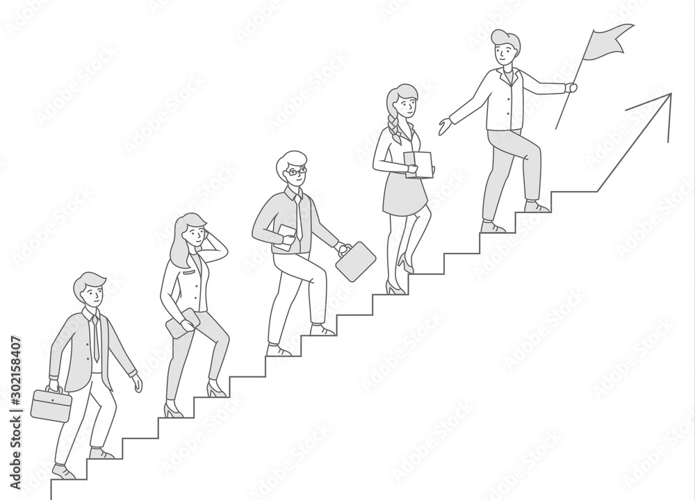 People climb the stairs. Business concept, follow the leader. Teamwork ...