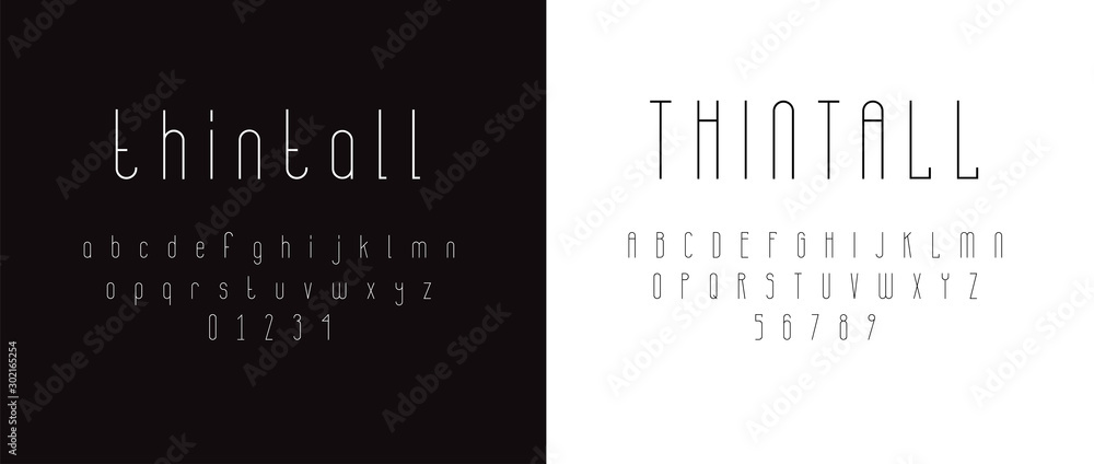 Trendy slim font. Minimalistic light alphabet. Decorative sans serif ...
