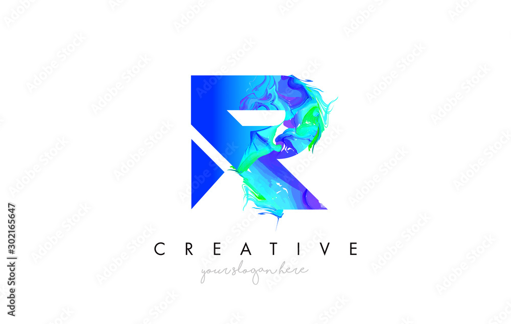 R Letter Icon Design Logo With Creative Artistic Ink Painting Flow in ...