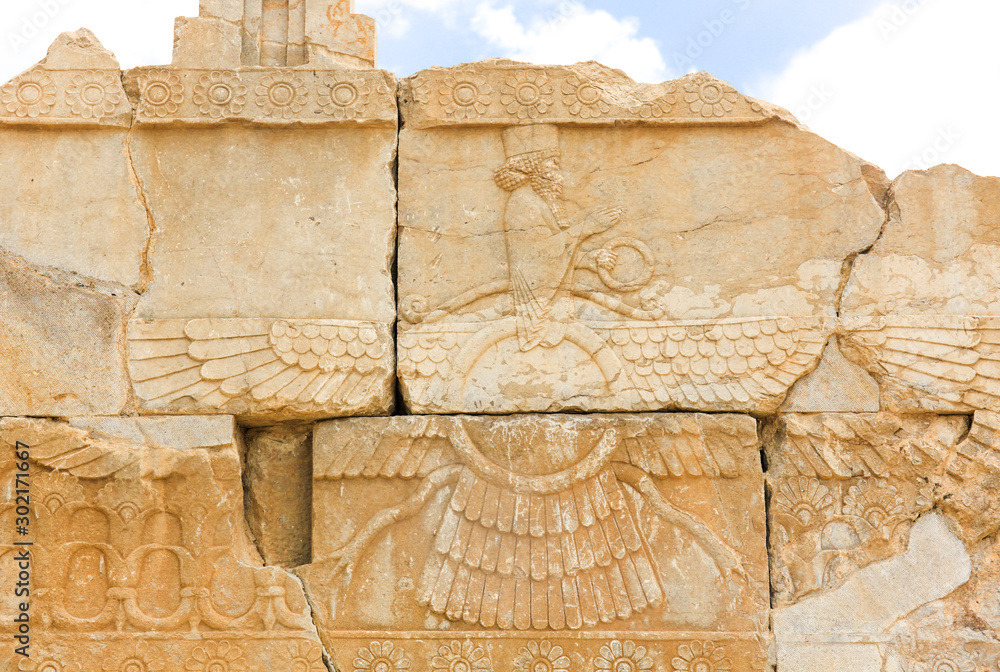 Image of assyrian warriors with spears in their hands. Ancient reliefs ...