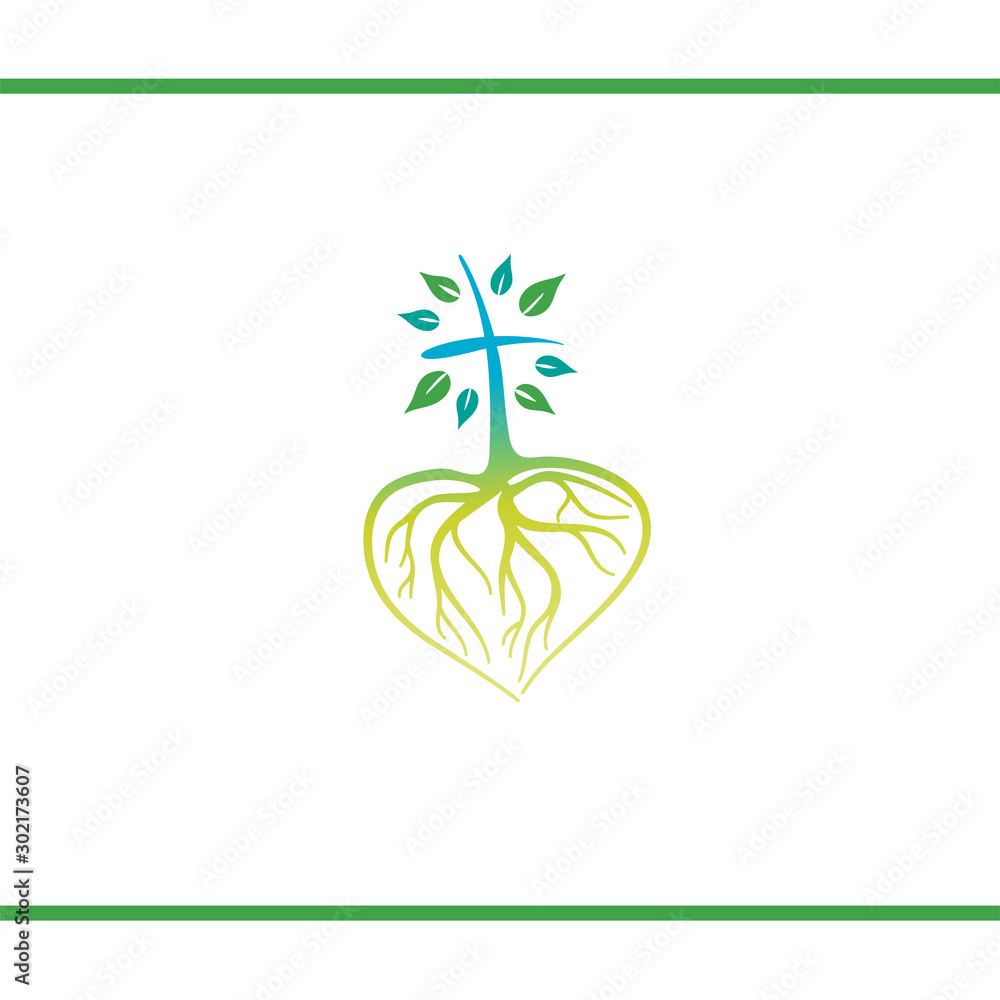 Cross like Tree with Heart Shape Roots. Christian Cross. Good roots ...