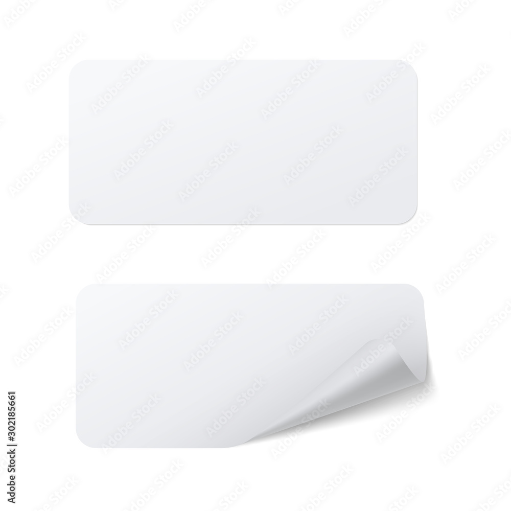 Realistic template of white rectangular paper adhesive sticker with ...