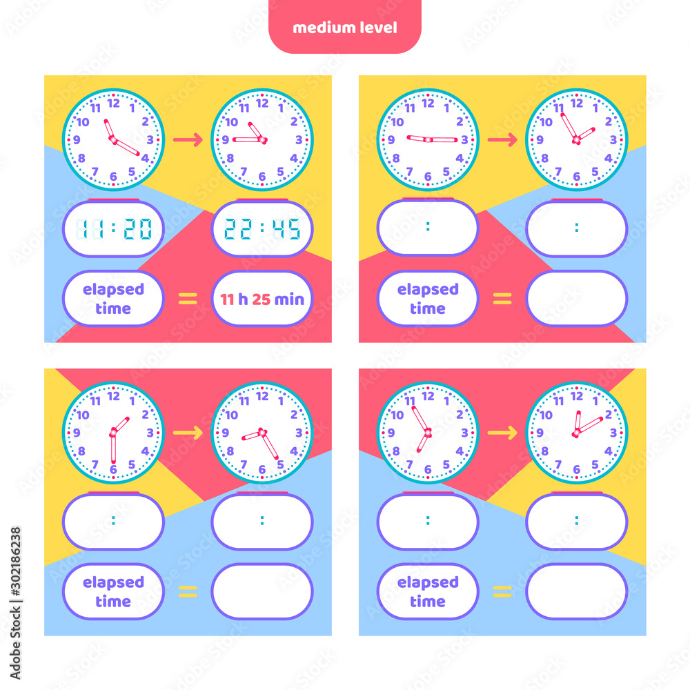 Elapsed time and Telling time worksheet for kids. Understanding analog ...