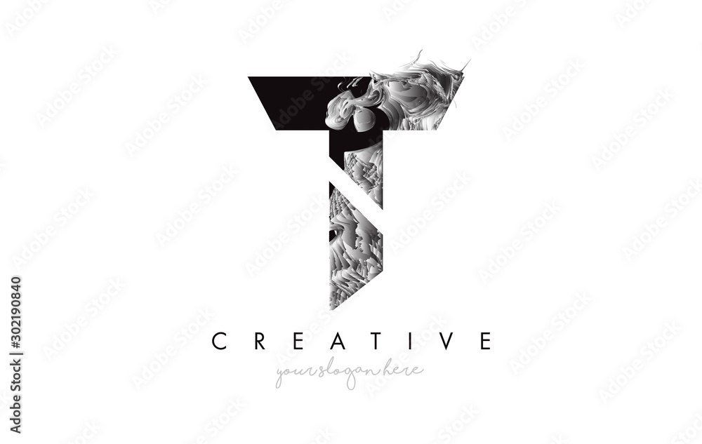 Letter T Logo Design Icon with Artistic Grunge Texture In Black and ...