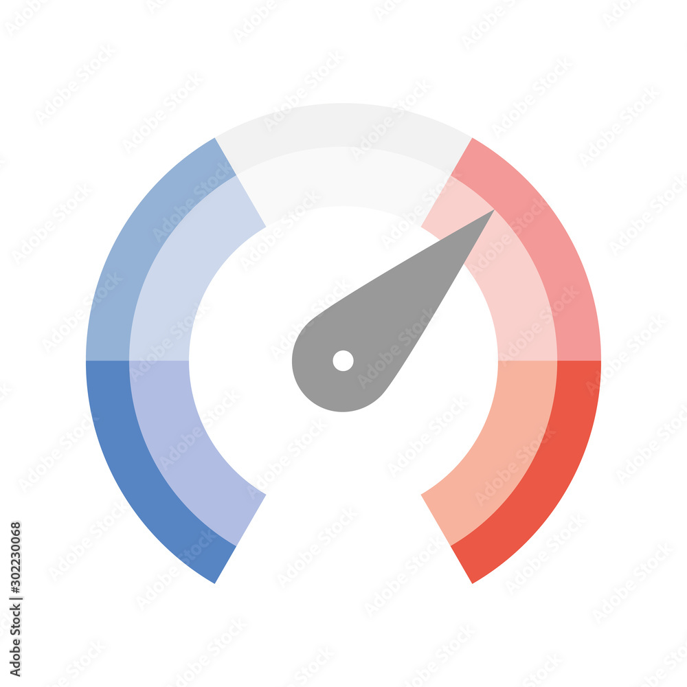 Radial gauge scale from red to blue with arrow hand pointer ...