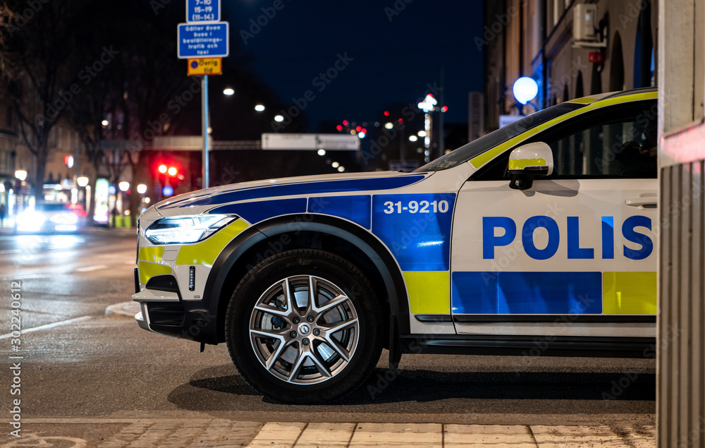 The Swedish police patrolling in a Volvo V90 estate car Stock Photo ...