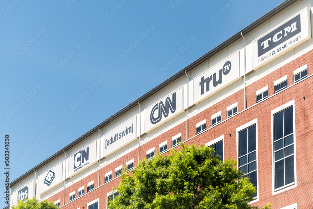 Atlanta, USA - April 20, 2018: CNN Center world headquarters and other ...