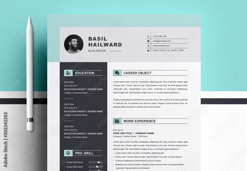 Resume Layout with Black Sidebar Stock Template | Adobe Stock
