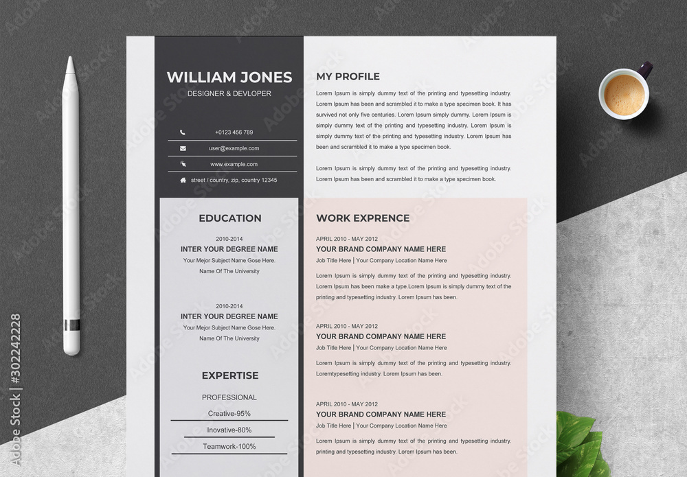 Resume Layout with Pastel Colors Stock Template | Adobe Stock