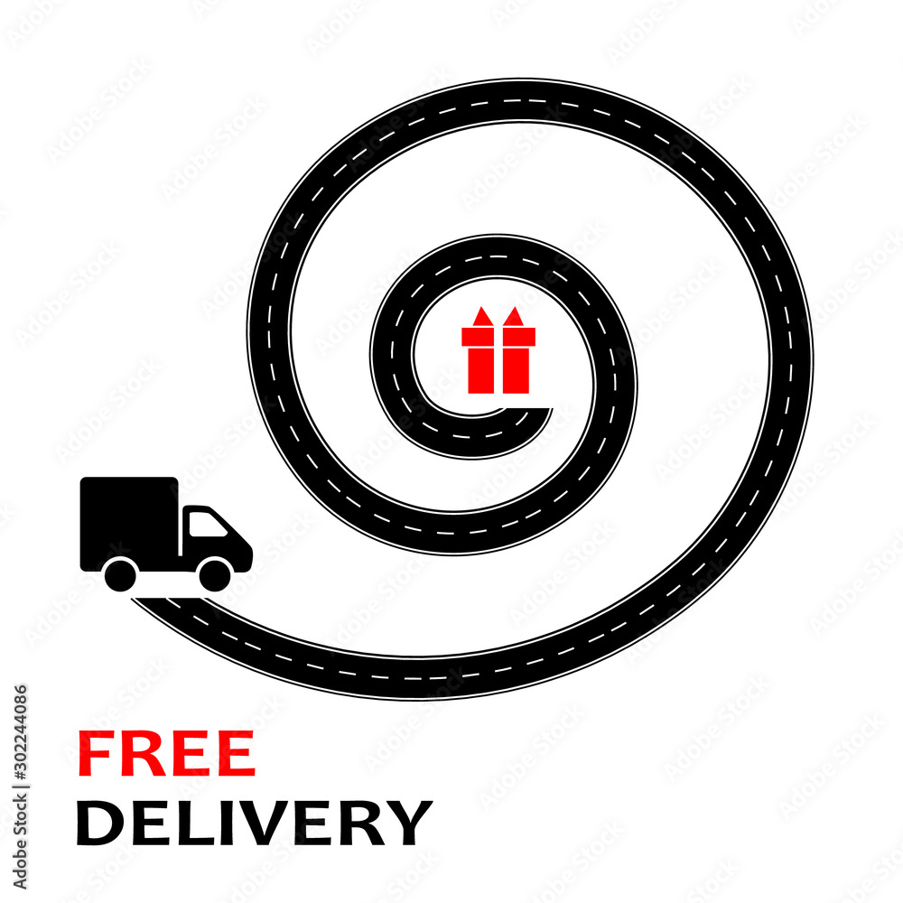 free delivery car truck on a spiral road fast drive shiping pakage ...
