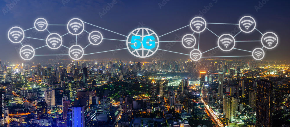 Communication network concept 5G and internet of things with smart city ...