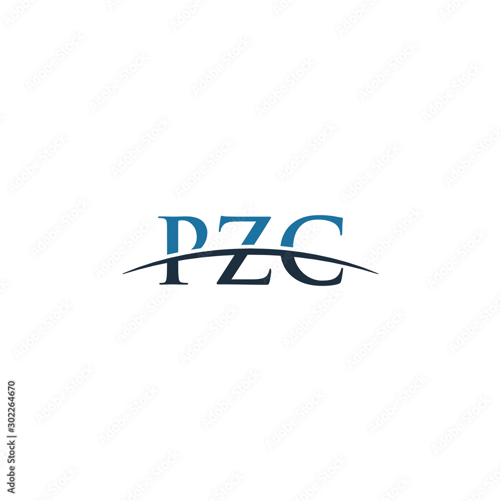 Initial letter PZC, overlapping movement swoosh horizon logo company ...