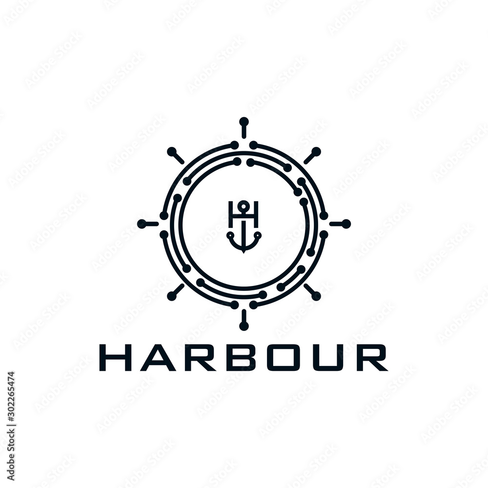 Harbour Anchor logo, steer the ship logo with Line Style Concept Stock ...