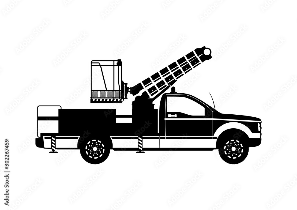 Aerial work platform. Boom lift silhouette. Side view. Flat vector ...