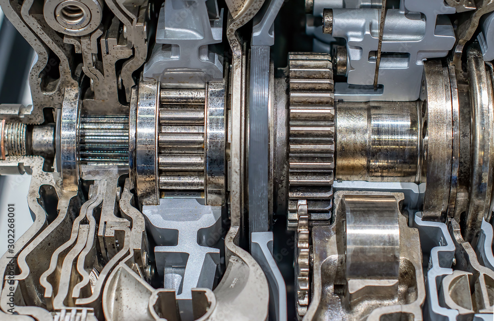 mechanism of iron gearbox in section with gears springs and mechanisms ...