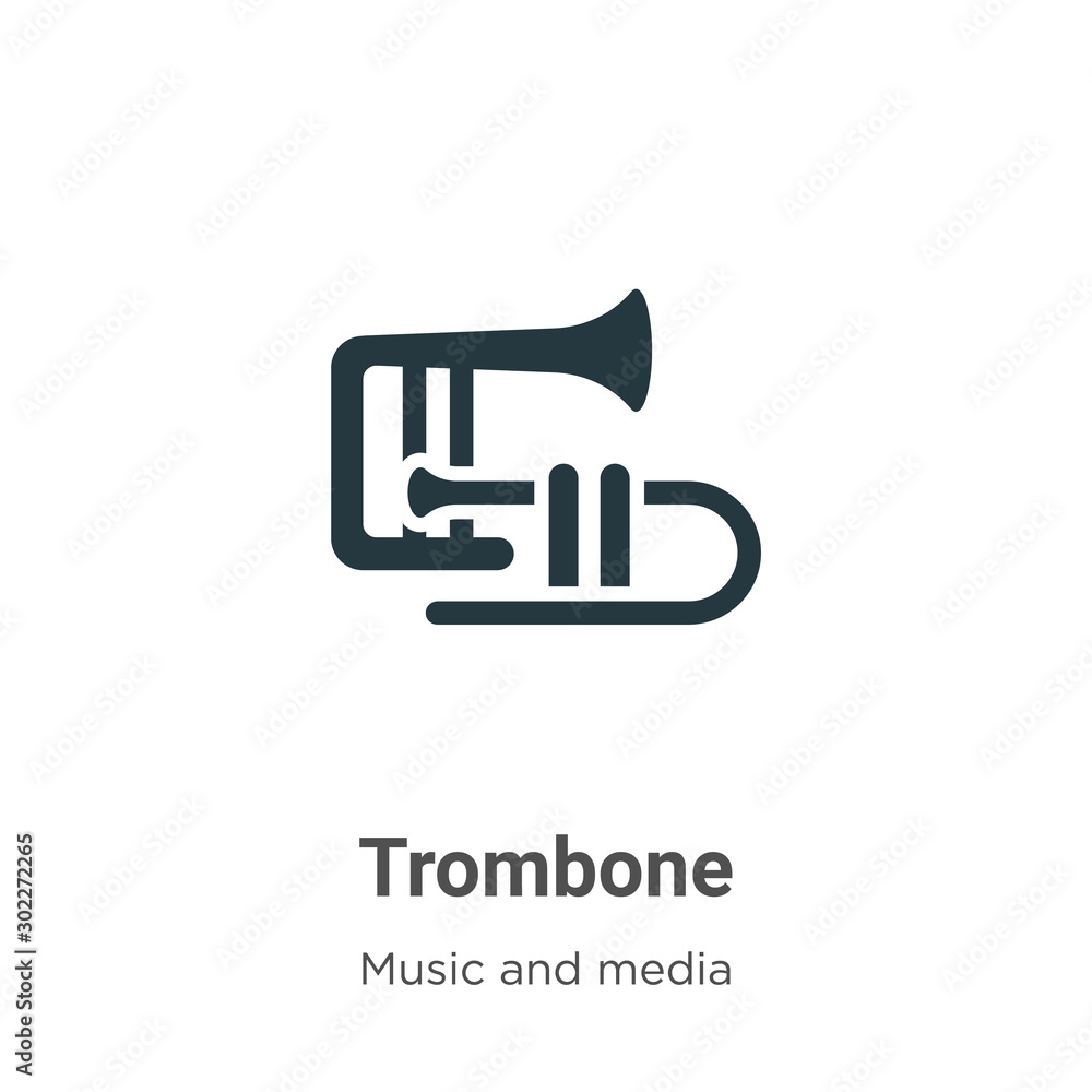 Trombone vector icon on white background. Flat vector trombone icon ...