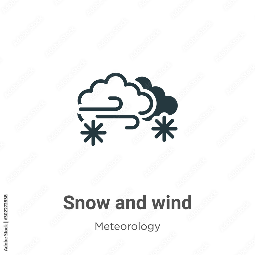 Snow and wind vector icon on white background. Flat vector snow and ...