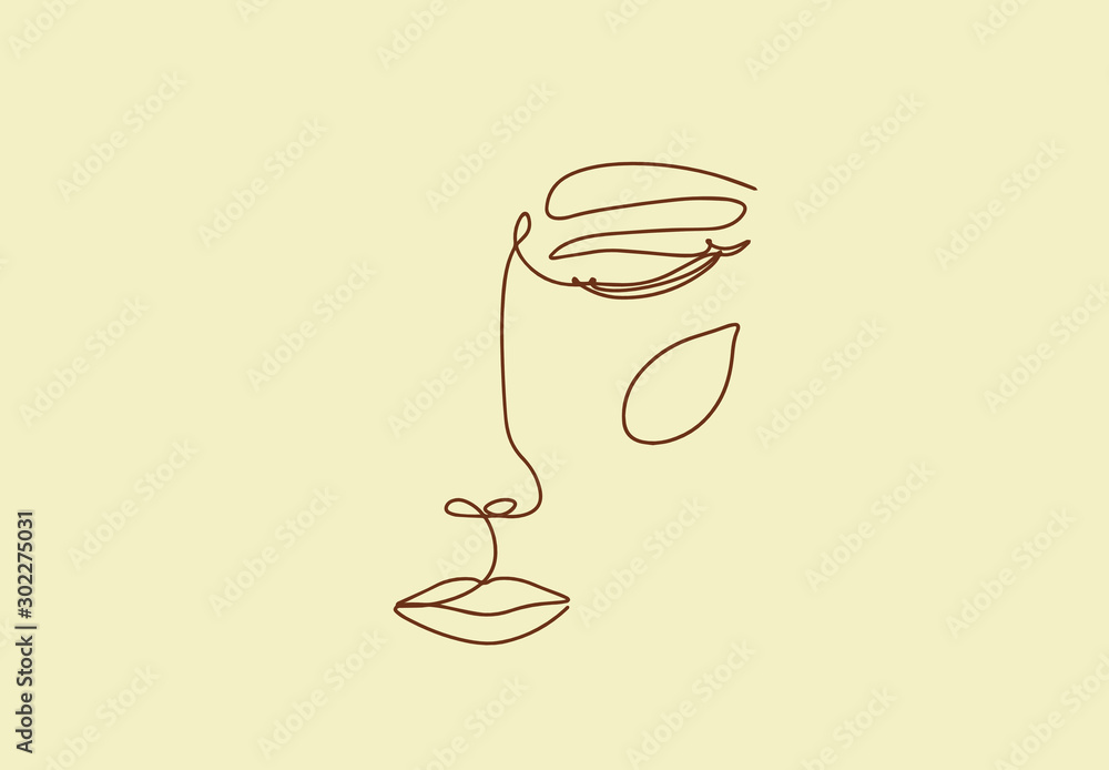 Woman face continuous line drawing. One single line fashion concept ...