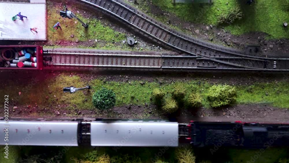 Stockvideon Top view of a moving model of a steam locomotive. Detailed ...