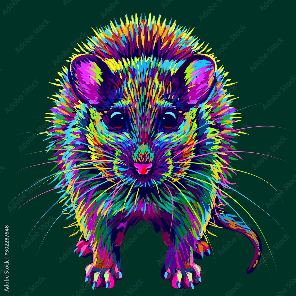 Mouse. Abstract, multi-colored, neon mouse portrait in pop art style on ...