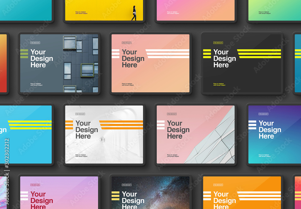 Grid of Tablets Mockup Stock Template | Adobe Stock