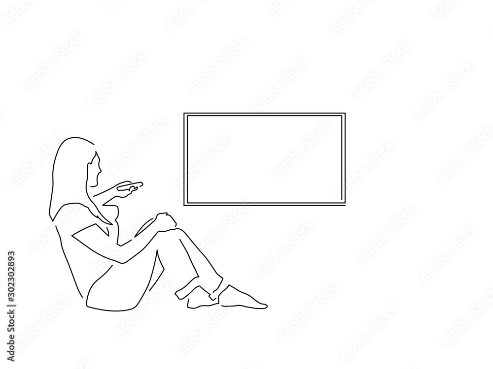 Person watching tv isolated line drawing, vector illustration design ...
