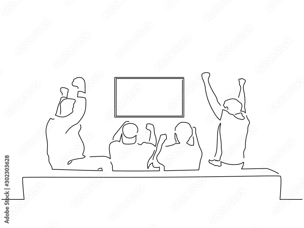 People watching tv isolated line drawing, vector illustration design ...