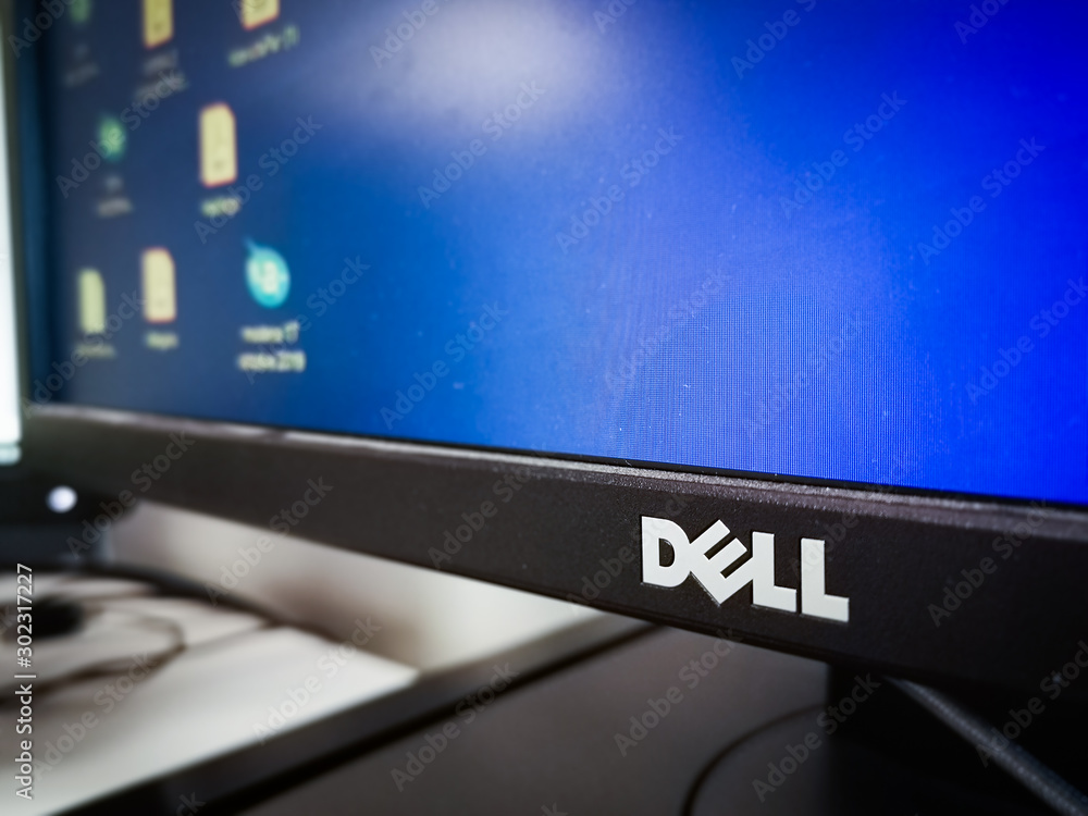 DELL brand logo computer screen blue desktop background Stock Photo ...