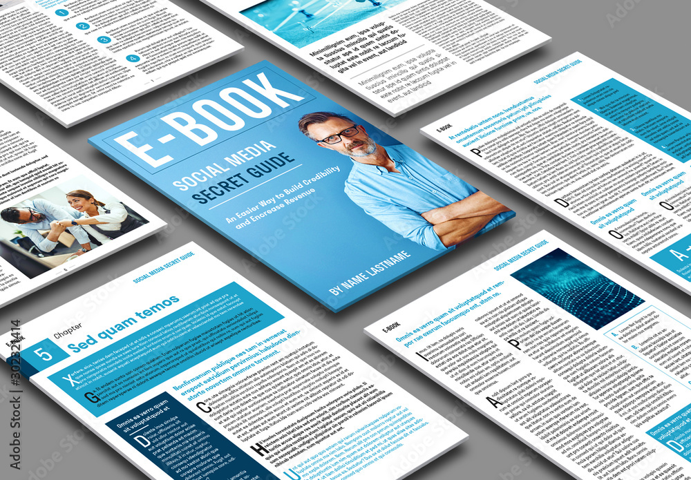 E-Book Layout with Blue Accents Stock Template | Adobe Stock