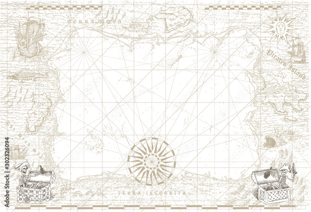 vector image of an old sea map in the style of medieval engravings ...