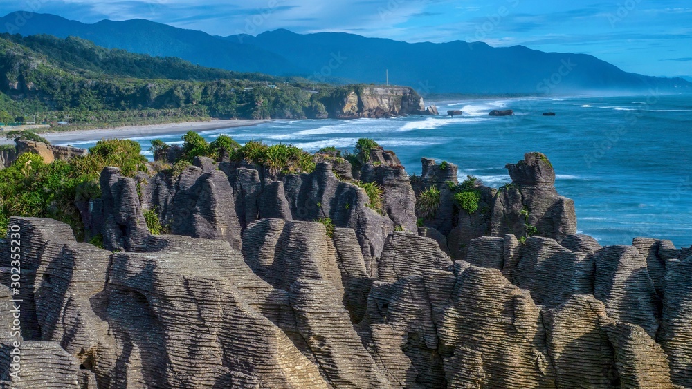 The Punakaiki Pancake Rocks, ancient limestone rock formations named ...