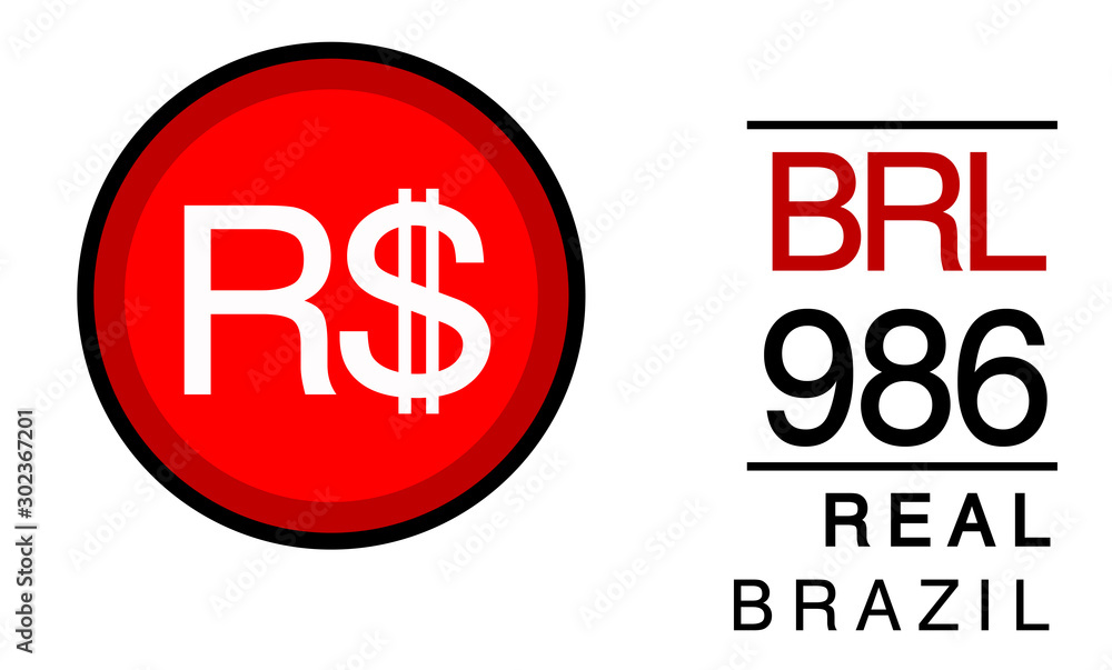 RS, BRL, 986, Real, Brazil Banking Currency icon typography logo banner ...